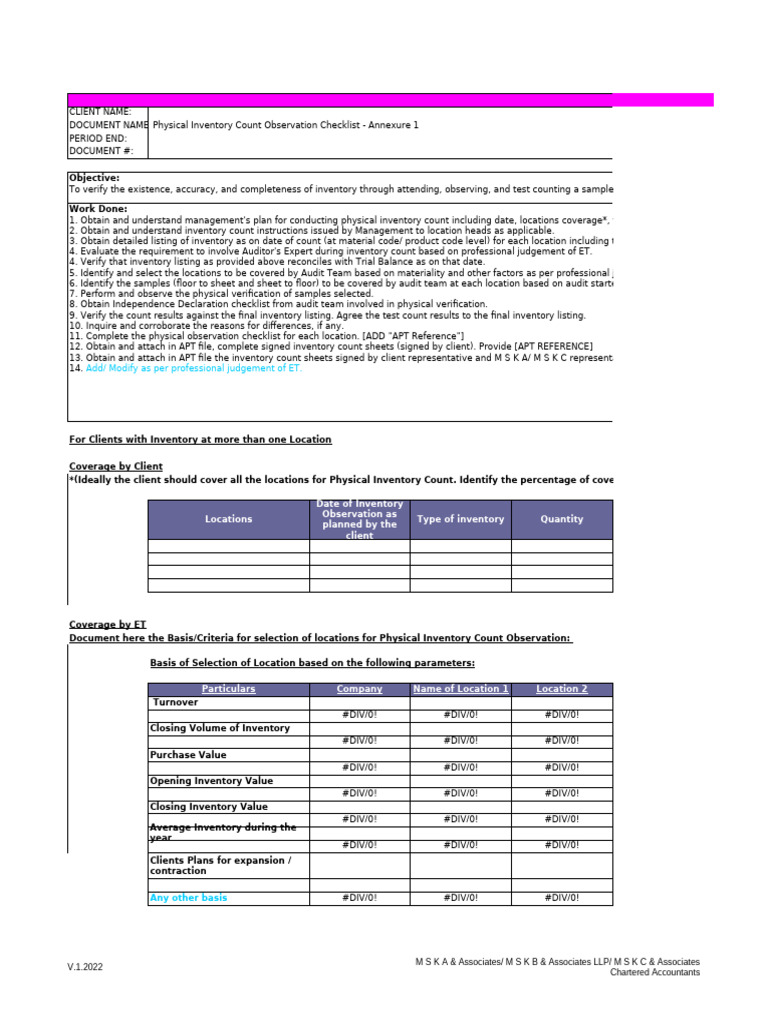 Annexures To Physical Inventory Count Observation Checklist | PDF ...