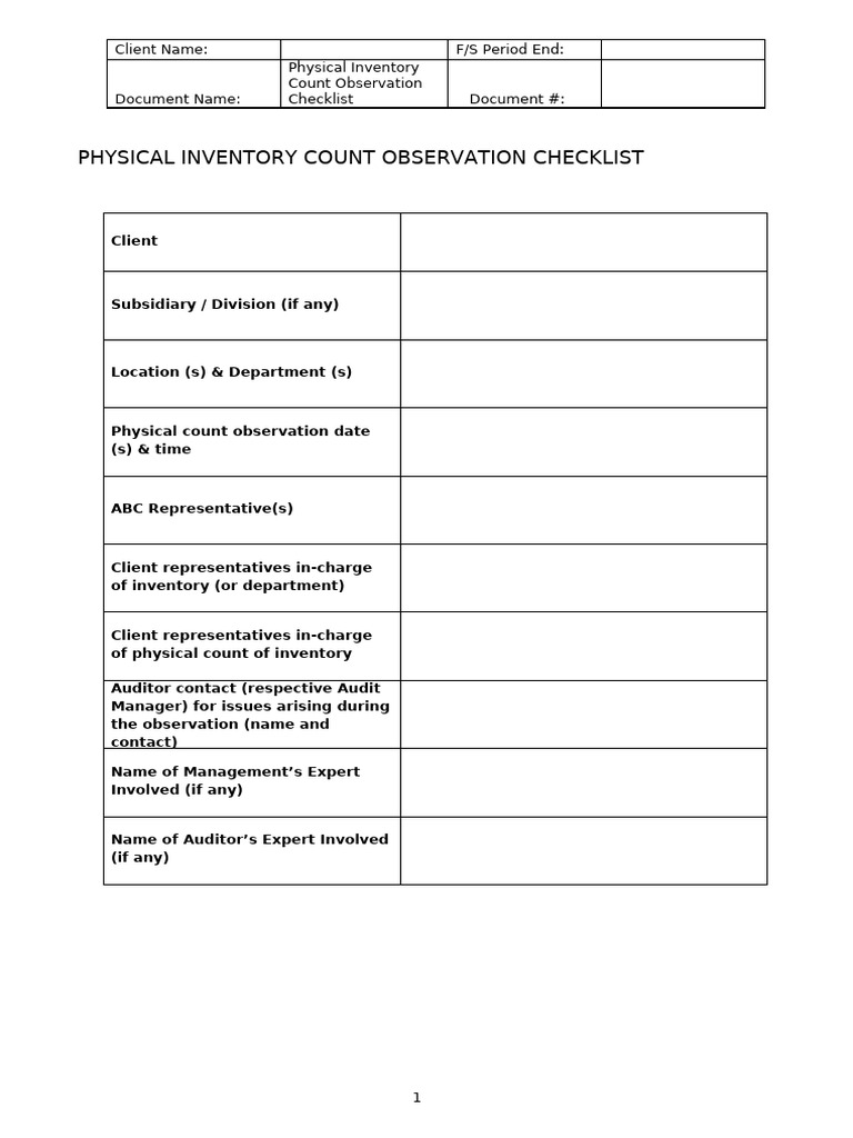Physical Inventory Count Observation Checklist | PDF | Inventory | Audit