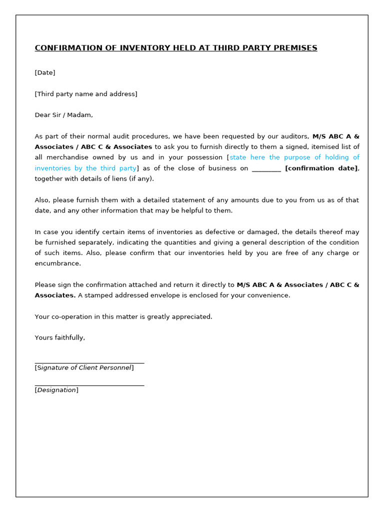 Inventory Confirmation Letter | PDF