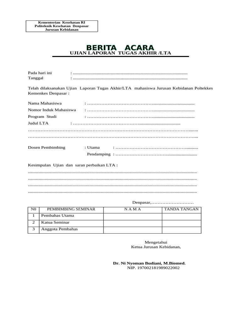 Berita Acara Ujian Lta | PDF