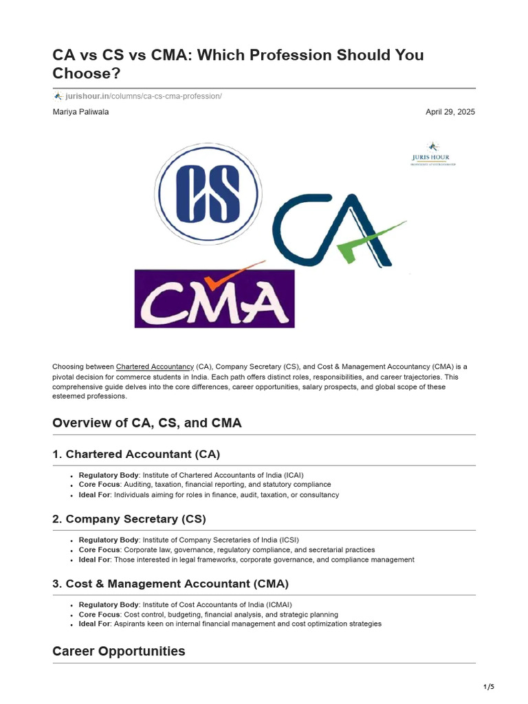 Jurishour - in-CA Vs CS Vs CMA Which Profession Should You Choose | PDF | Chief Financial ...