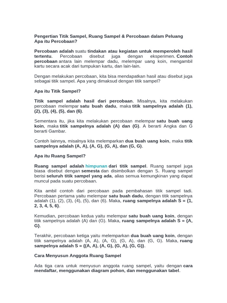 Pengertian dan Contoh Titik Sampel | PDF