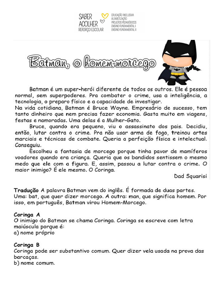 Interpretação Texto Batman e Homem Aranha | PDF