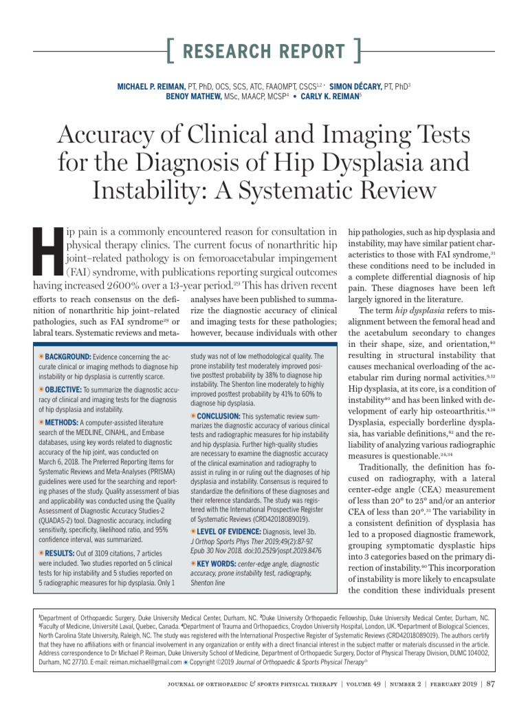 Accuracy of Clinical and Imaging Tests for the Diagnosis of Hip ...