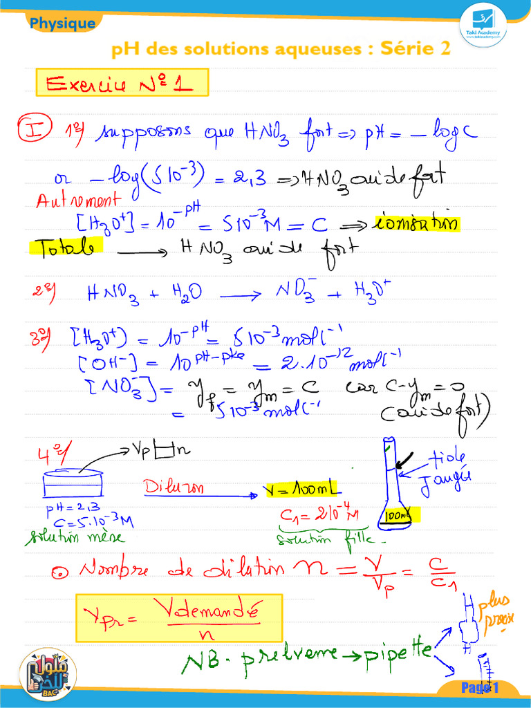 63d52d6743db6 Corrigé SC PH Des Solutions Aqueuses Série 2 | PDF