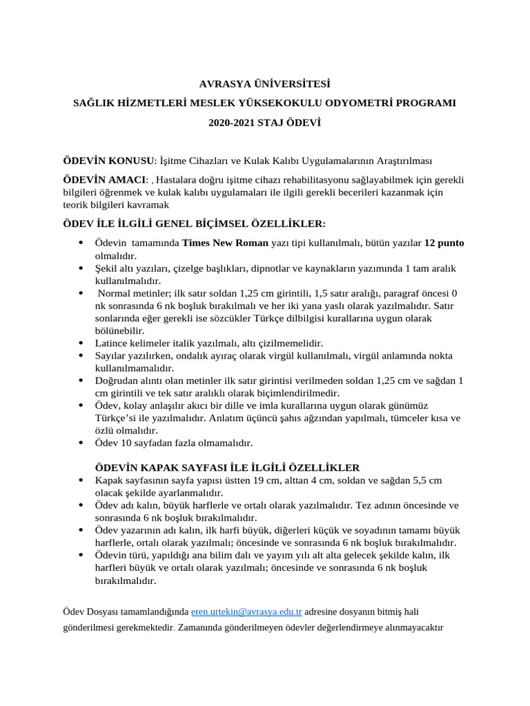 Odyometri Staj Odevi 2020 2021 | PDF