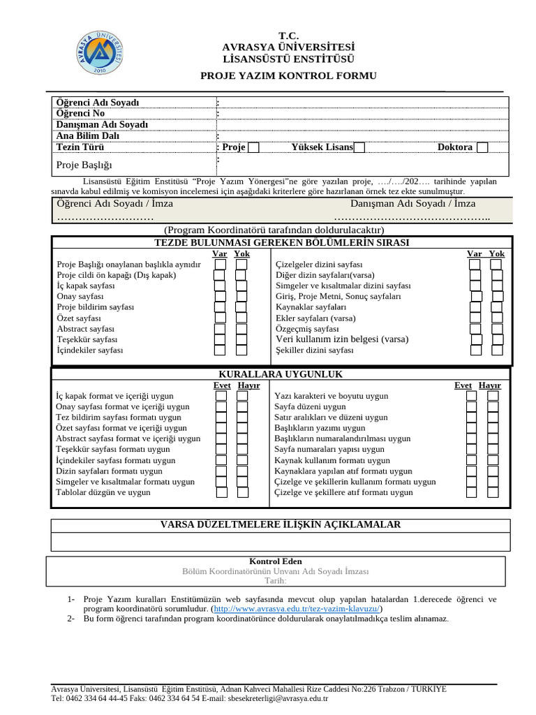 TEZSIZ-YL-PROJE-YAZIM-KONTROL-FORMU | PDF