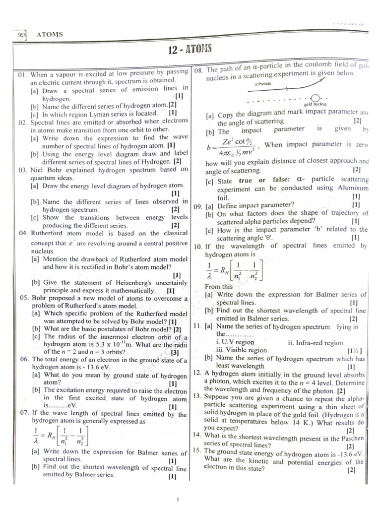 Atoms Question Bank | PDF