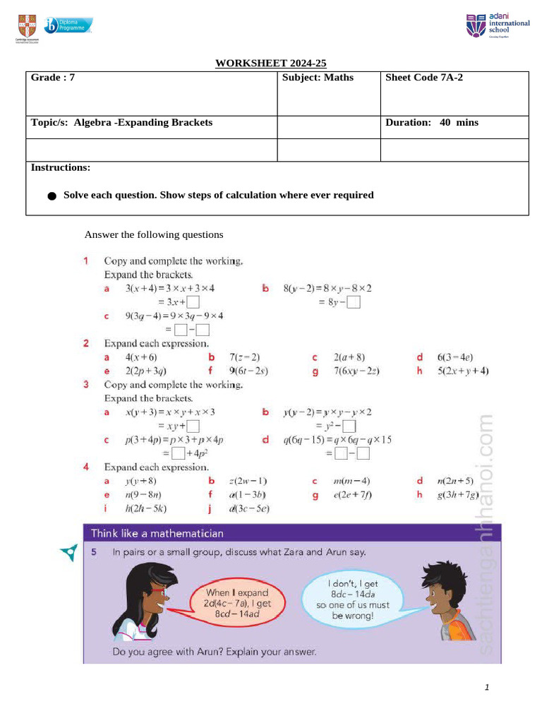expanding brackets | PDF