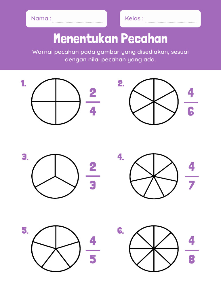 Lembar Kerja Menghitung Pecahan Warna Ungu Gaya Ilustrasi _20250430 ...