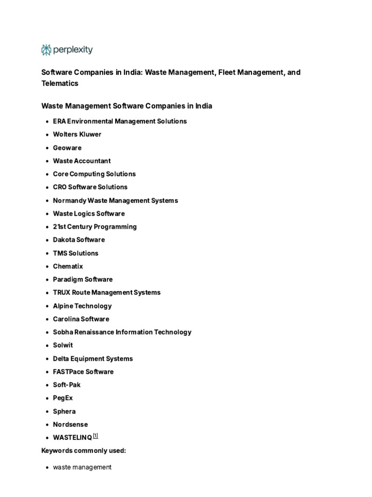 Software Companies in India - Waste Management, Fle | PDF | Waste ...