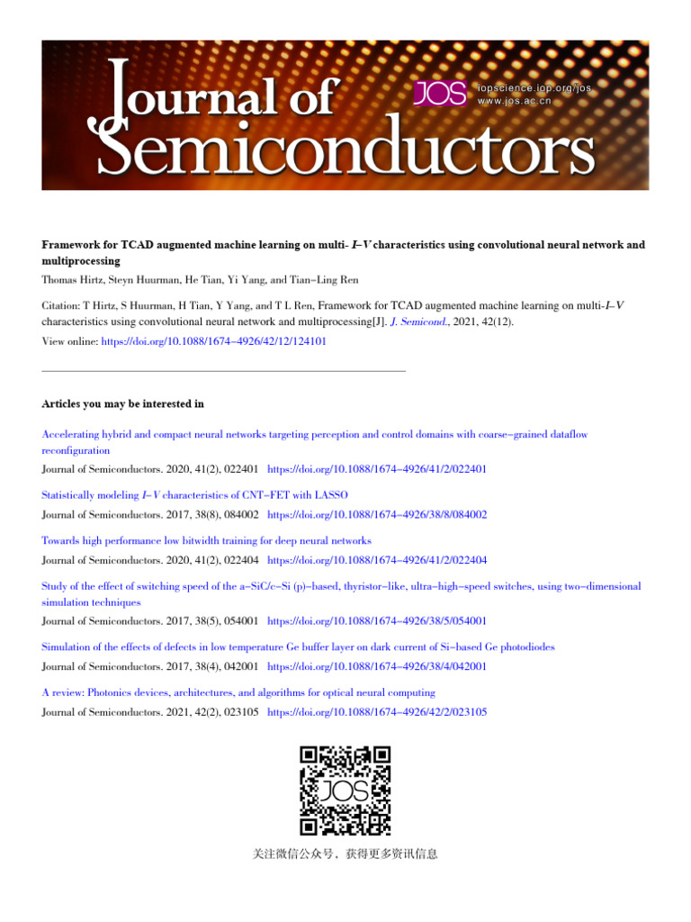 Framework for TCAD augmented machine learning on multi- I–V characteristics using convolutional ...