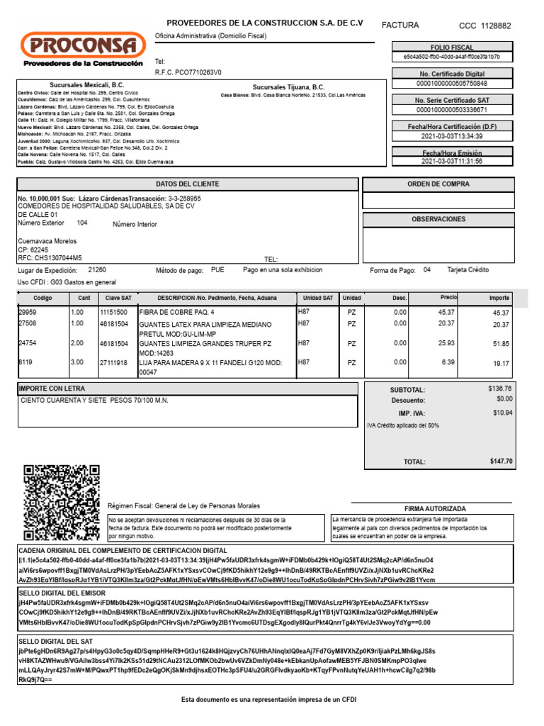 Factura Proconsa 1 | PDF