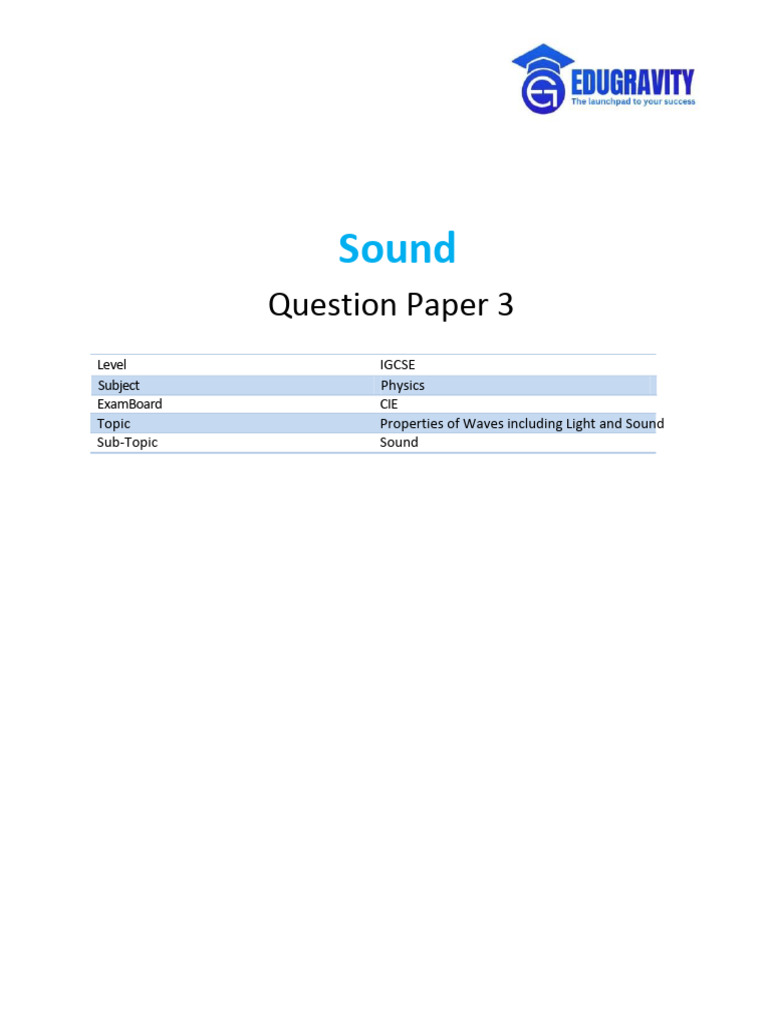 34.3 Sound Cie Igcse Physics Ext Theory QP | PDF | Waves | Sound