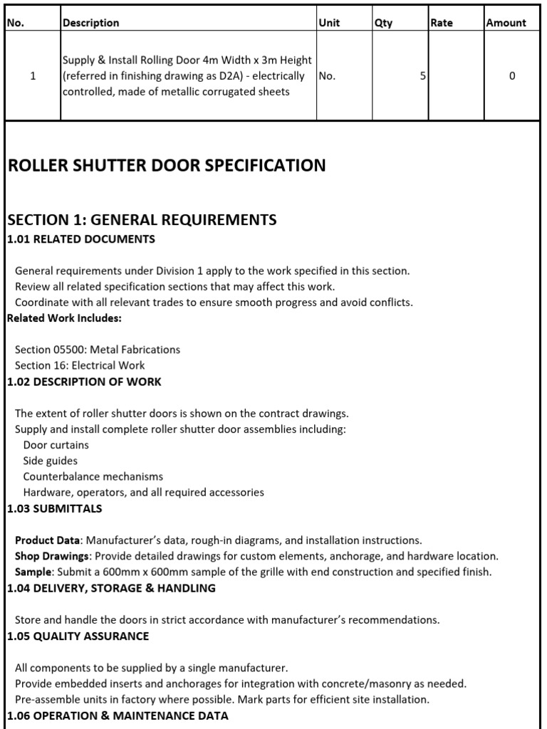 RFQ For Roller Shutter Door | PDF | Door | Specification (Technical ...