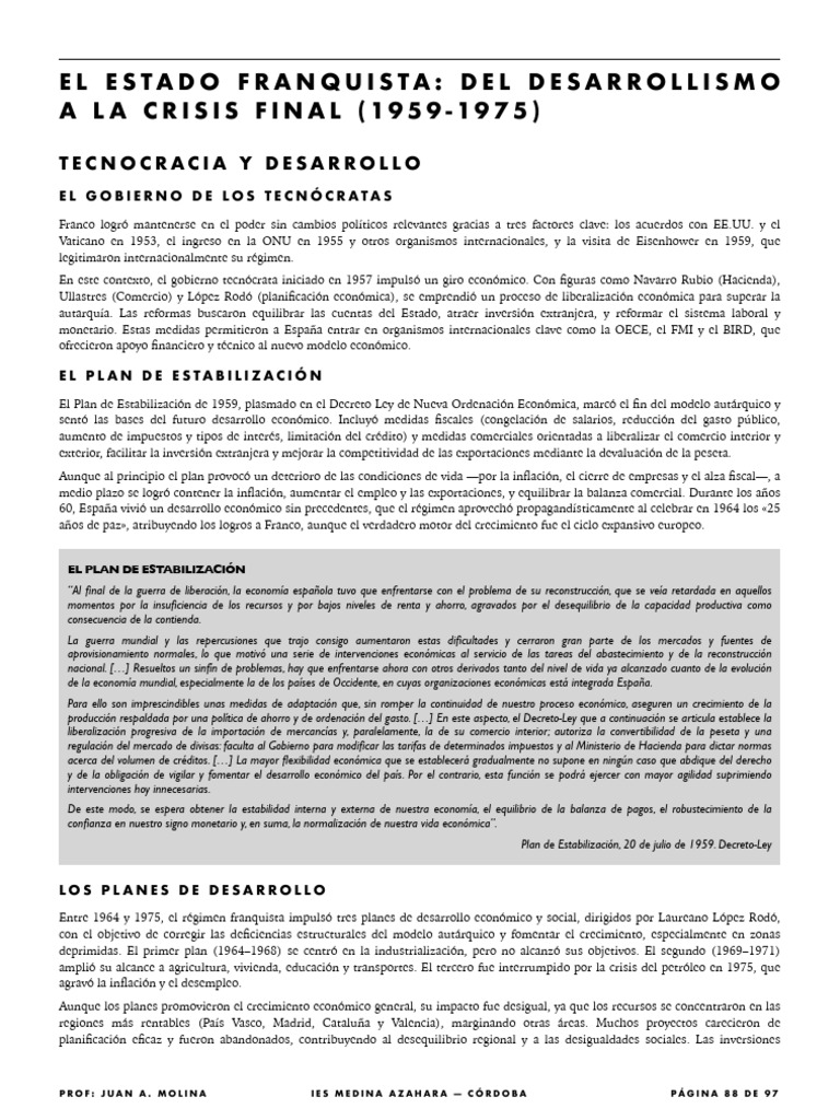El Estado Franquista- del desarrollismo a la crisis final (1959-1975) | PDF | España franquista ...
