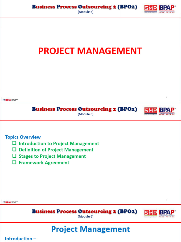 BPO2 Module 6 PROJECT MANAGEMENT | PDF | Project Management | Business Process