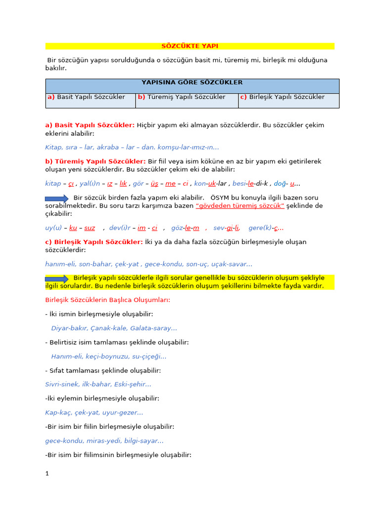 Sözcükte Yapi | PDF