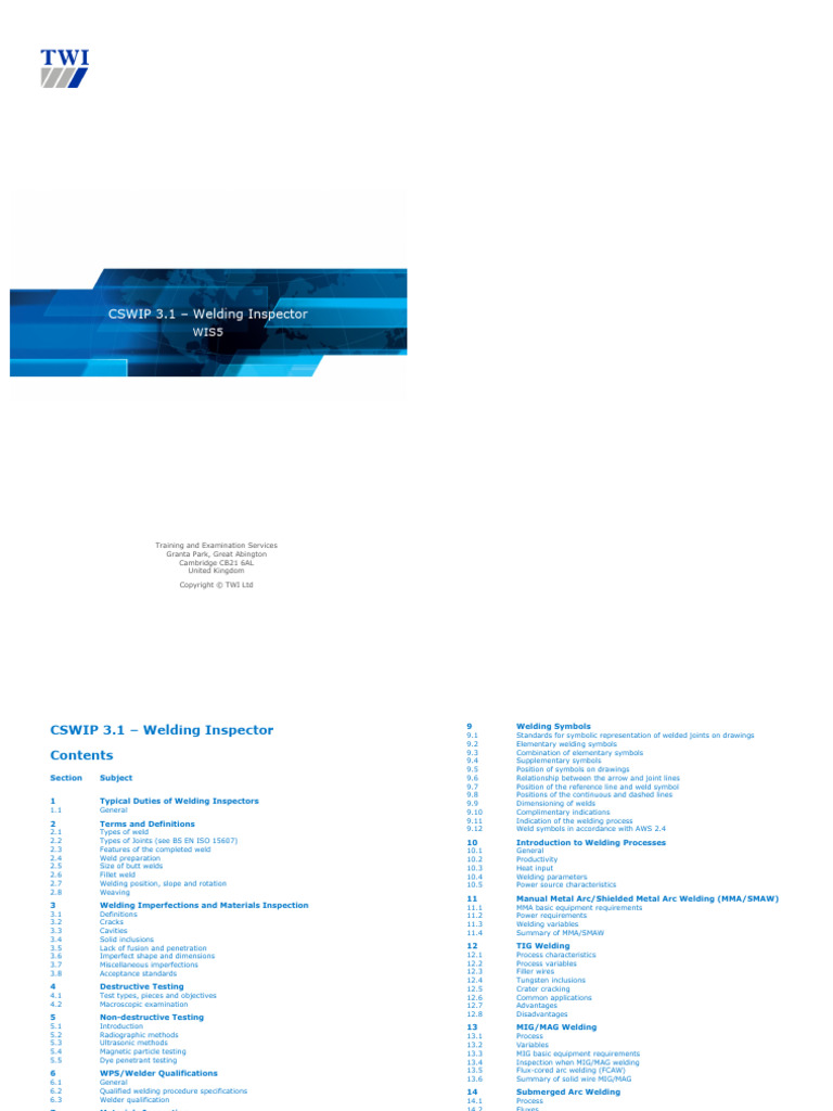 Microsoft Word - 0 WIS5 Cover, Contents and Examination 16.5.16 | PDF | Welding | Construction