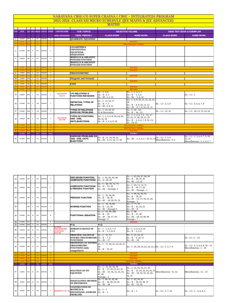 Micro Schedules of Class XII of IIT JEE & NEET of 2025-26 | PDF ...