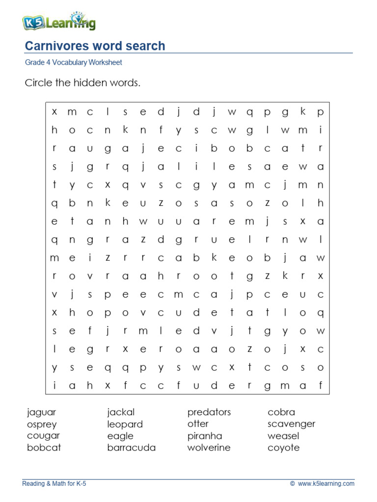 grade-4-carnivores-word-search | PDF | Animal Death | Predators