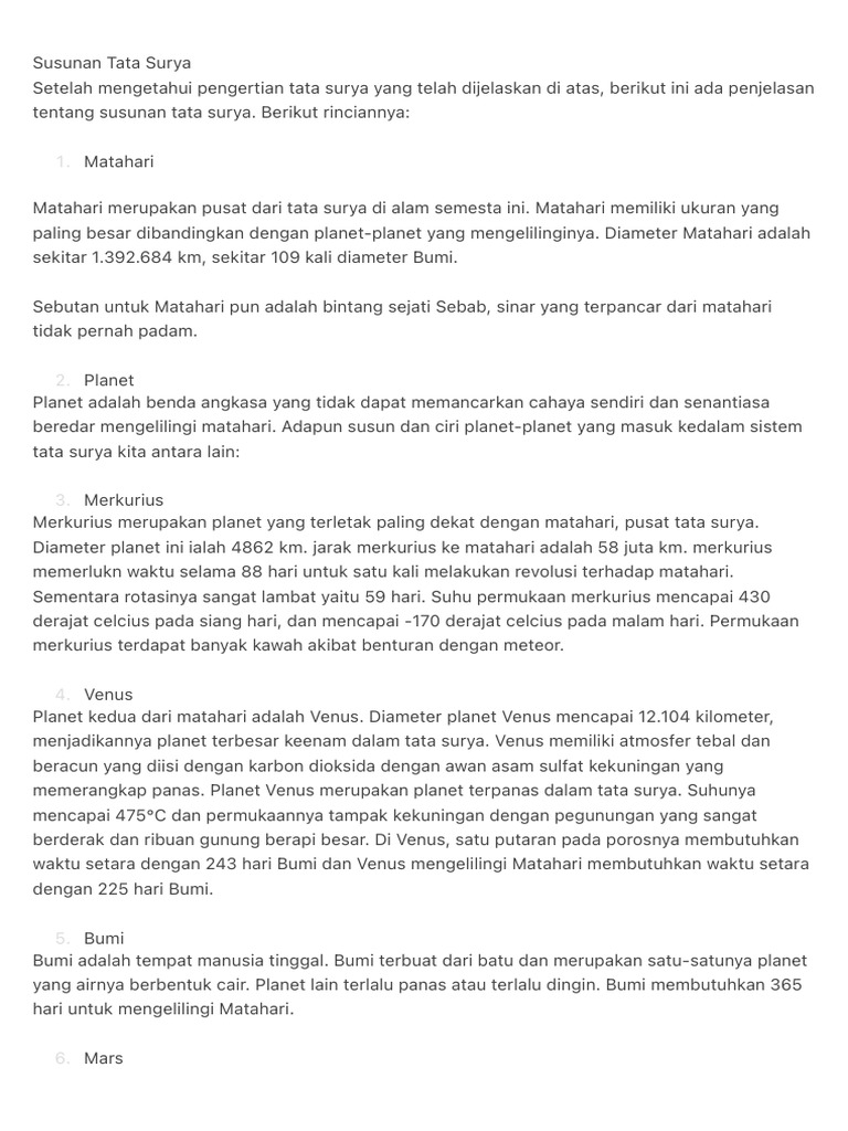 Susunan Tata Surya | PDF