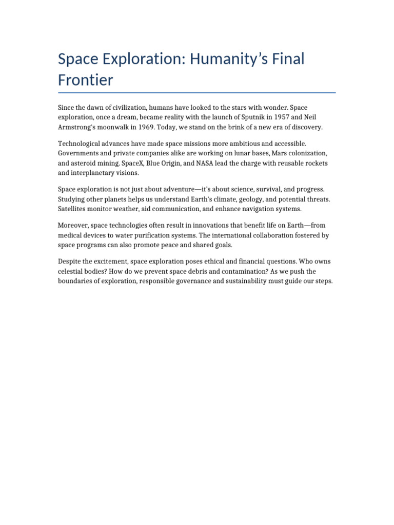 Space Exploration Humanity's Final Frontier | PDF