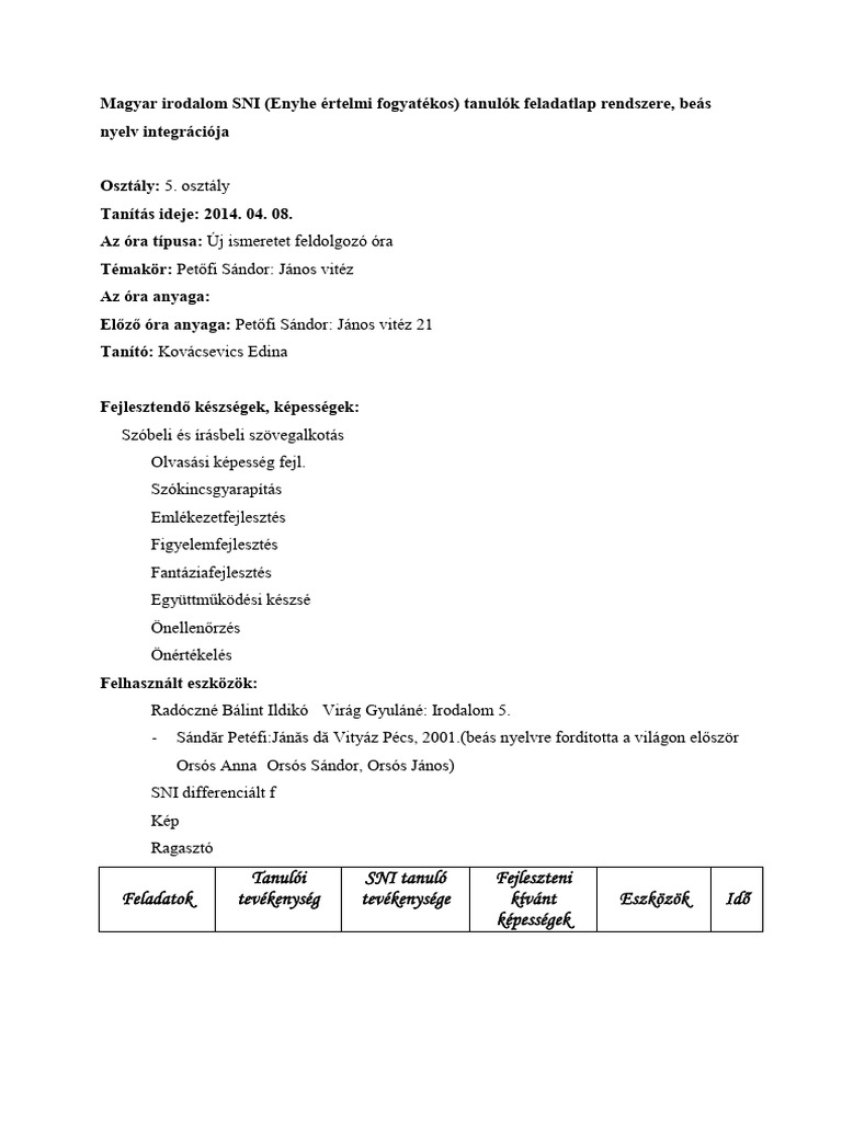 Magyar Irodalom Sni | PDF