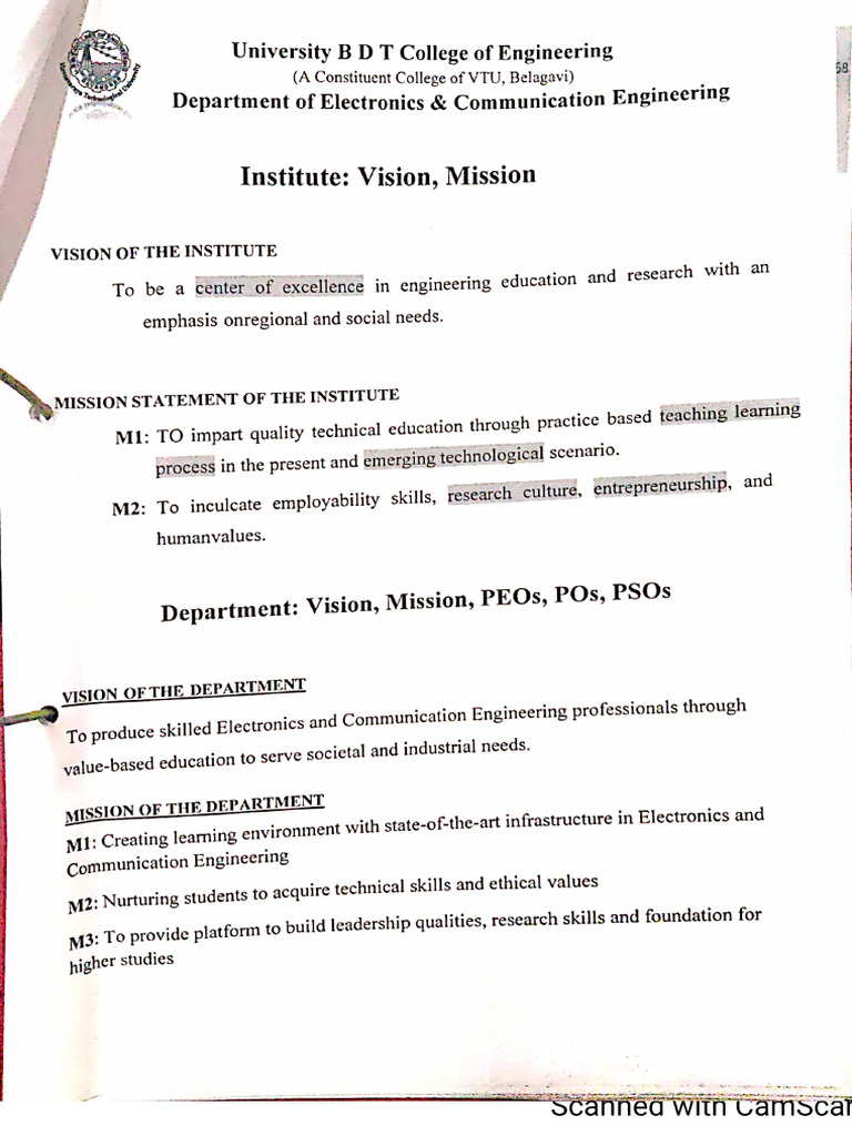 Department Vision, Mission and PEOs | PDF