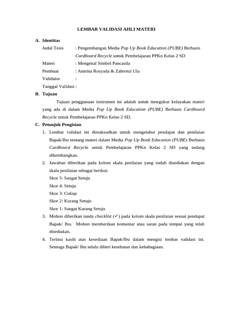 Lembar Validasi Ahli Materi | PDF
