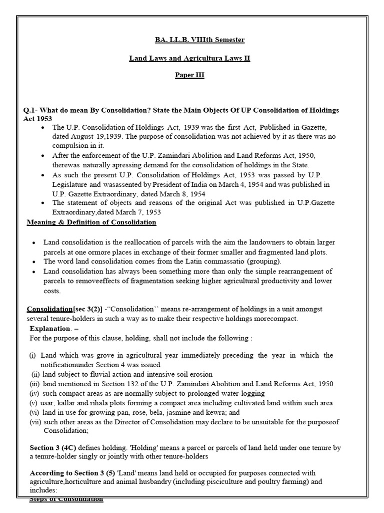 U.P. Consolidation of Holdings Act Overview | PDF | Leasehold Estate ...
