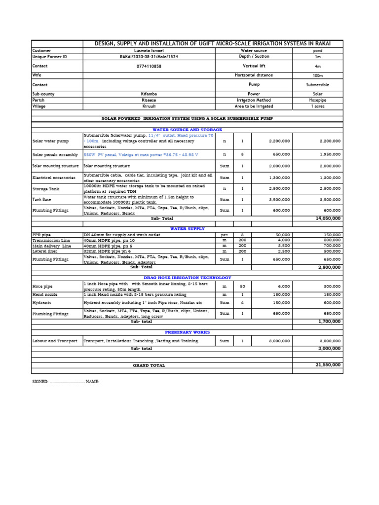 Luswata Ismael Revised Quote | PDF | Pipe (Fluid Conveyance) | Pump