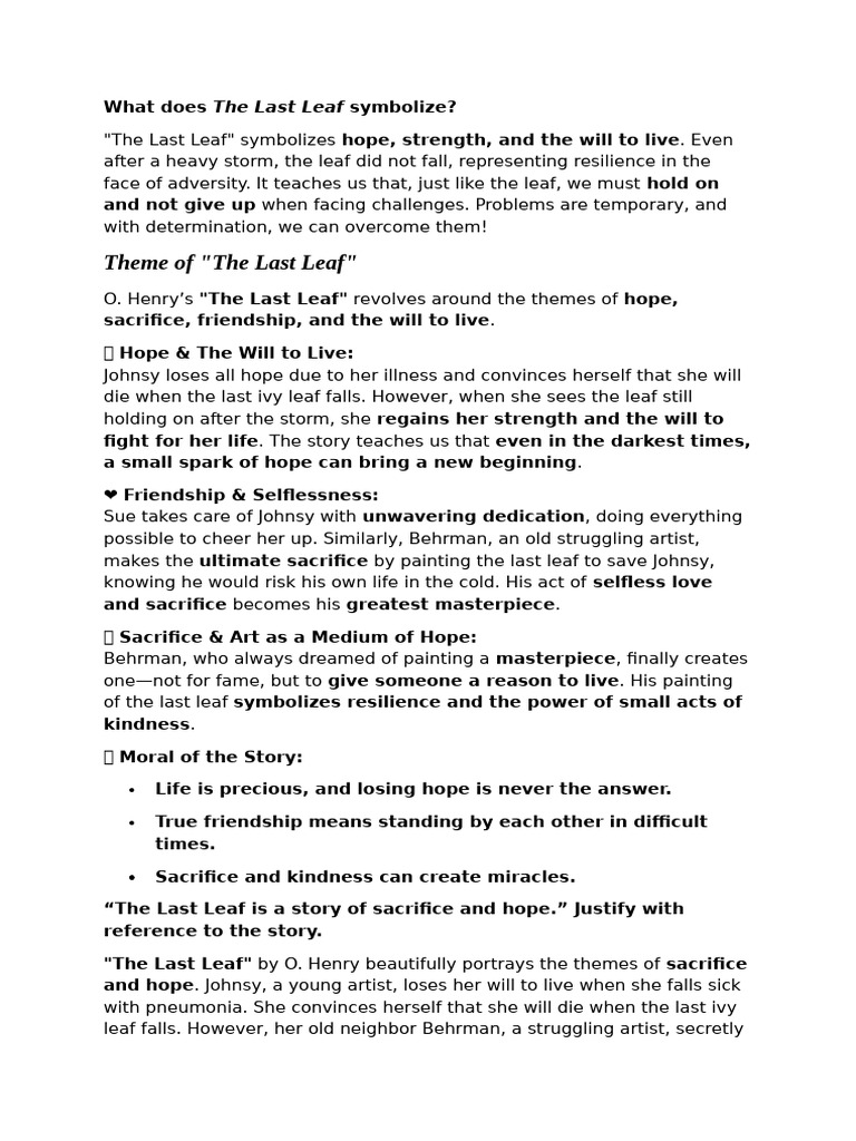 What does The Last Leaf symbolize | PDF