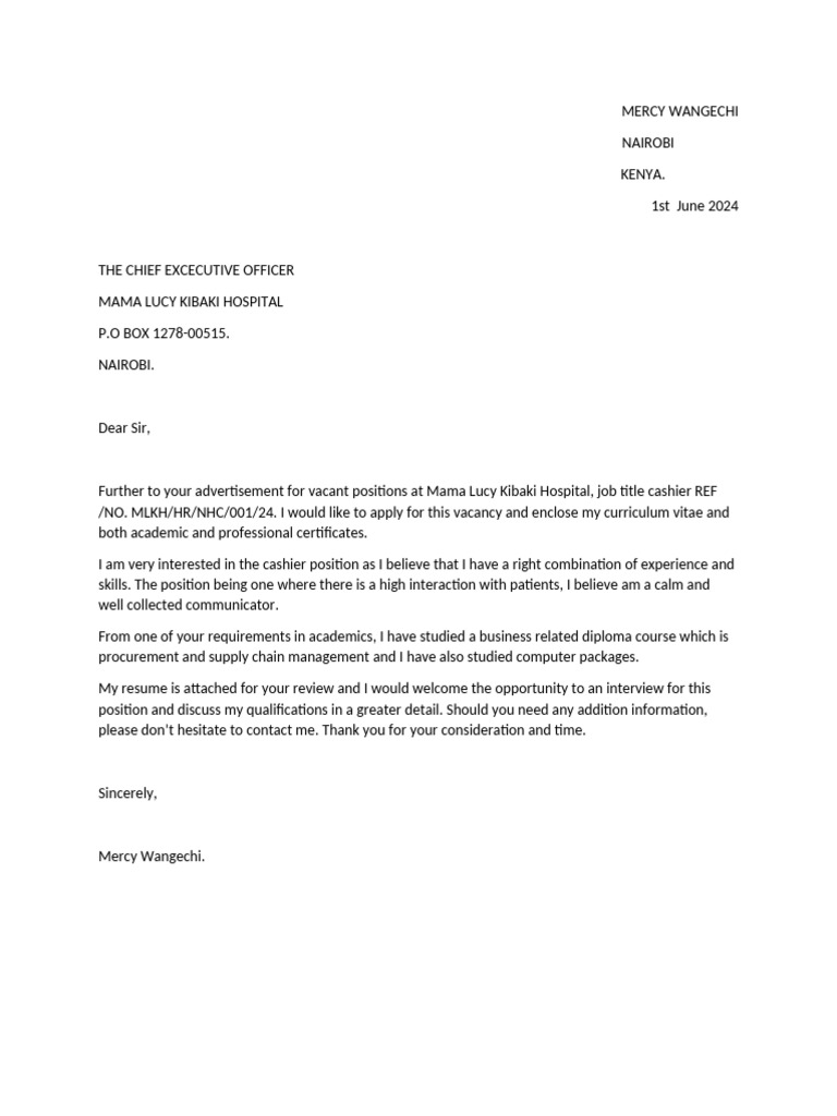 MERCY WANGECHI Cover Letter | PDF