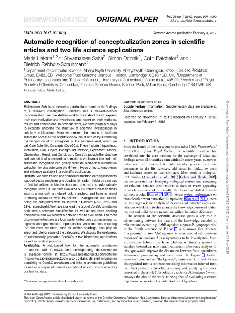 Bioinformatics 28 7 991 | PDF | Support Vector Machine | Statistical Classification