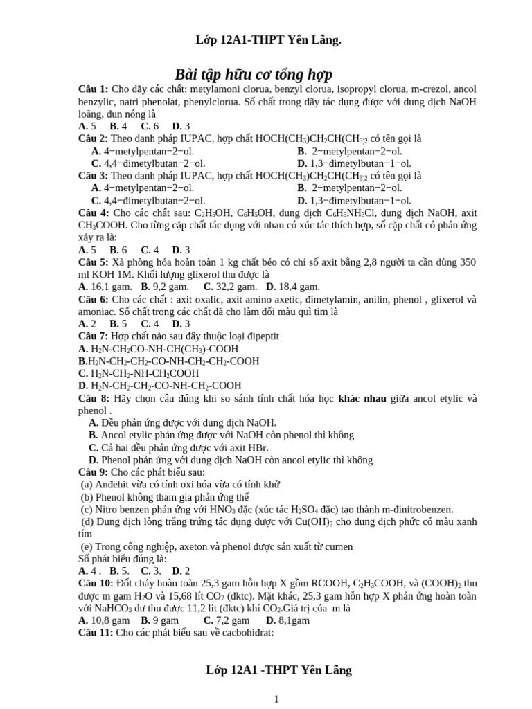 Bai Tap Tong Hop Hoa Huu Co | PDF