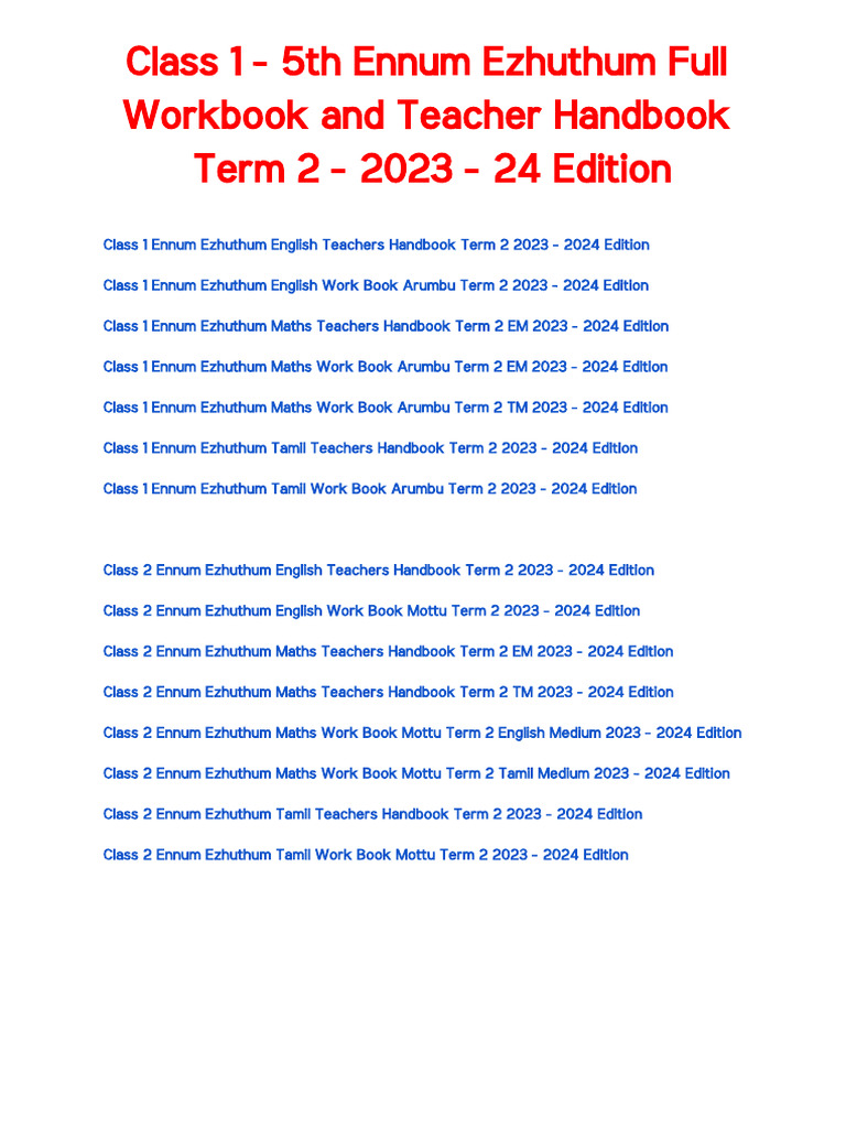 ? Class 1 - 5th Ennum Ezhuthum Full Workbook and Teacher Handbook Term 2 - 2023 - 24 Edition | PDF