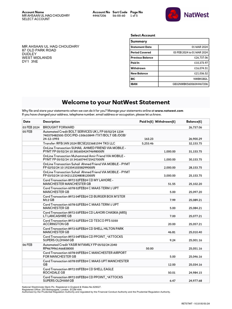 6 Months Bank Statement (1) | PDF | Overdraft | Interest