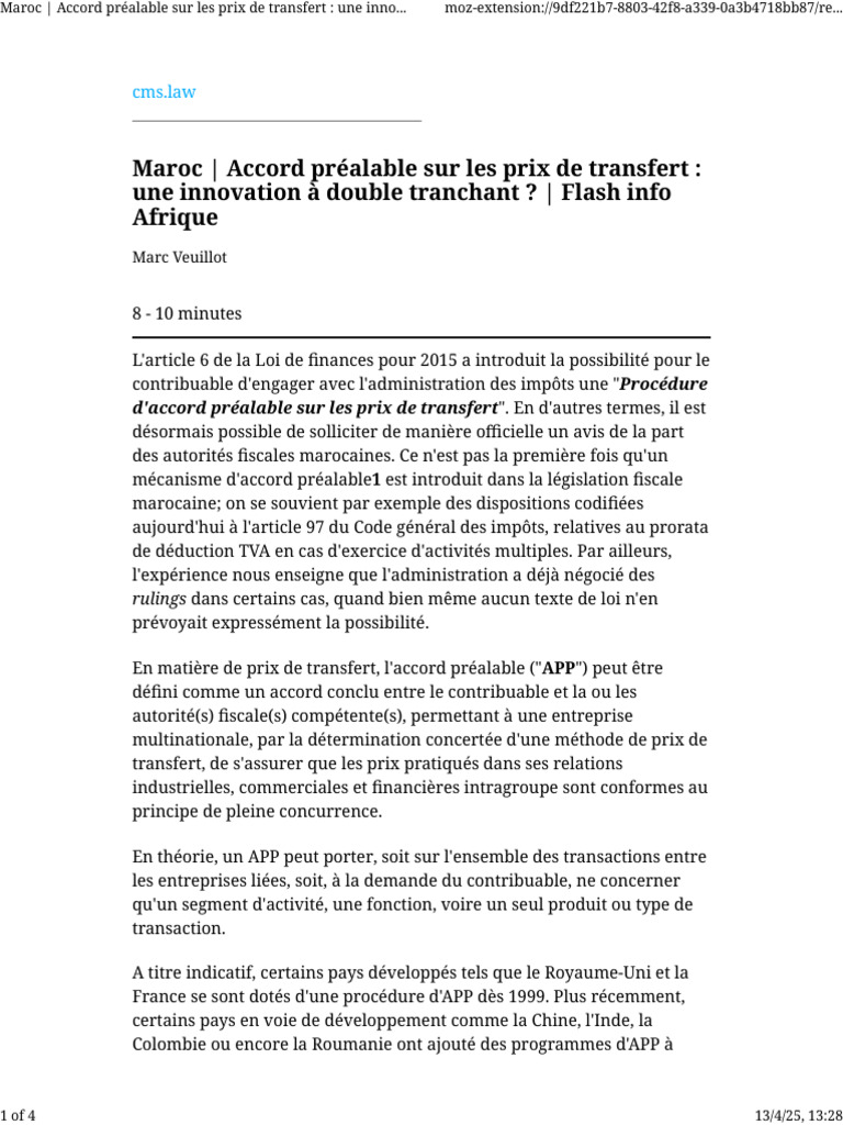 Accord préalable sur les prix de transfert | PDF | Impôts