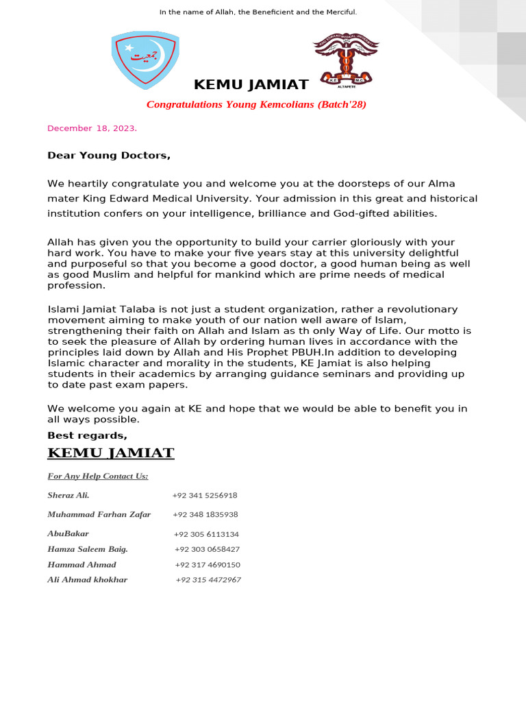 Welcome Letter | PDF