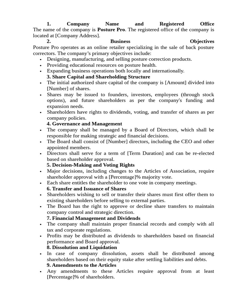 Articles of Assosiation Posture Pro | PDF | Stocks | Dividend