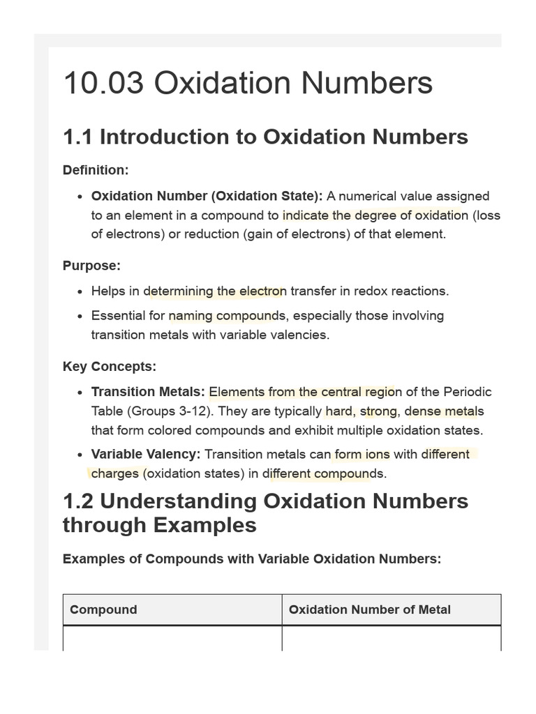 Understanding Oxidation Numbers and Redox | PDF | Redox | Chemical ...