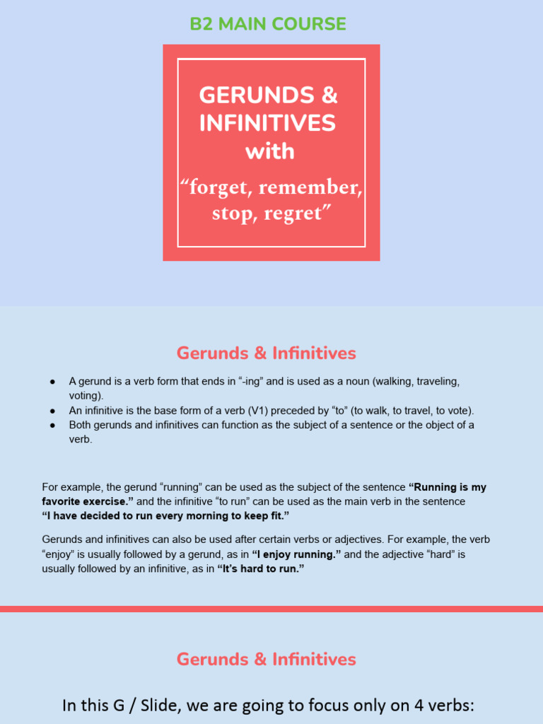Gerunds - Infinitives With Forget - Remember - Stop - Regret | PDF ...