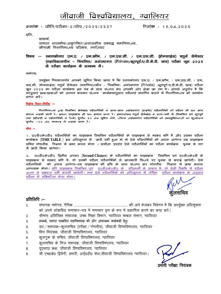 M.SC - M.SC - Home Science IVth Sem. For College Regular Private ATKT Ex - Students Exam June ...