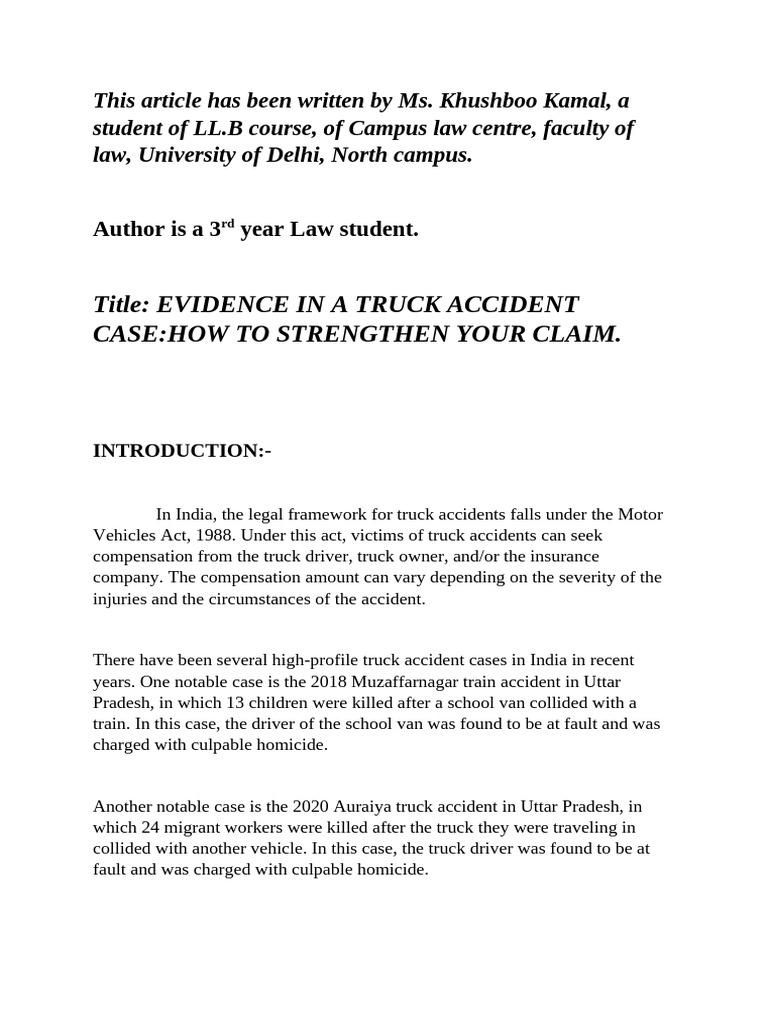 Article 3. Truck Accident Claims | PDF | Traffic Collision | Damages