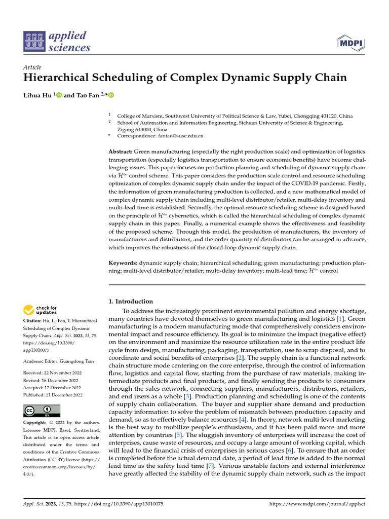 Hierarchical_Scheduling_of_Complex_Dynamic_Supply_ | PDF | Supply Chain | Control Theory