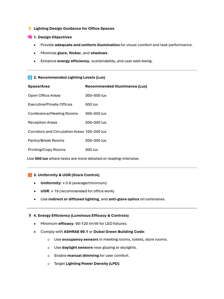 Office Lighting Design Standards Guide | PDF | Lighting | Light