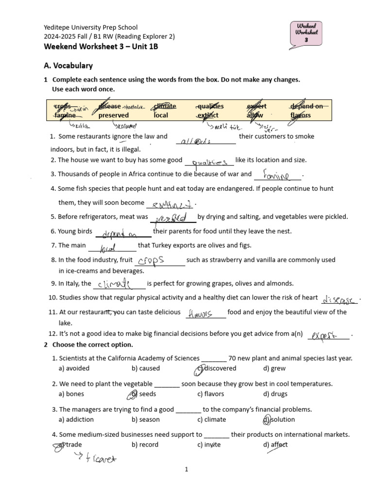 Weekend Worksheet 3 (Unit 1B) | PDF | Cereals | Agriculture