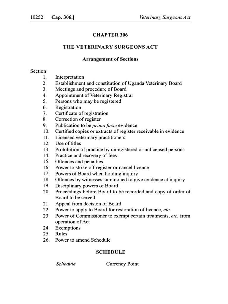 Veterinary Surgeons Act Cap 306 | PDF | License | Summons