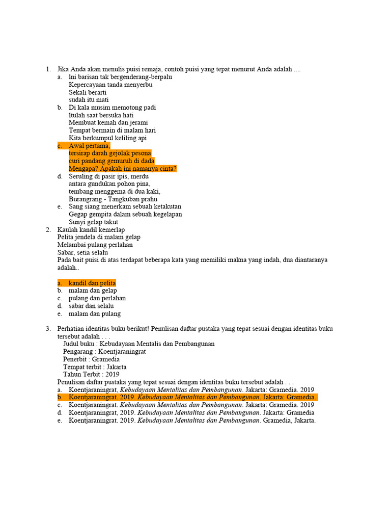 Latihan Soal PSAJ B. Indonesia - Materi Kelas XI | PDF